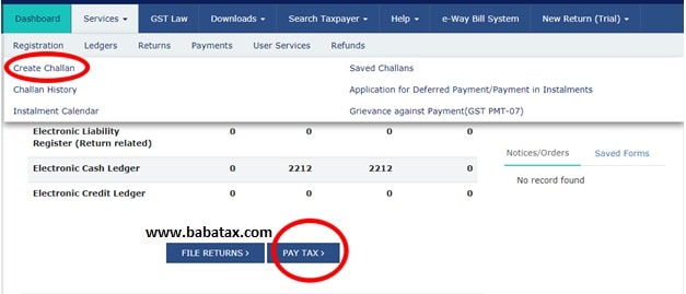 How To Create GST Payment Challan In Portal Baba Tax